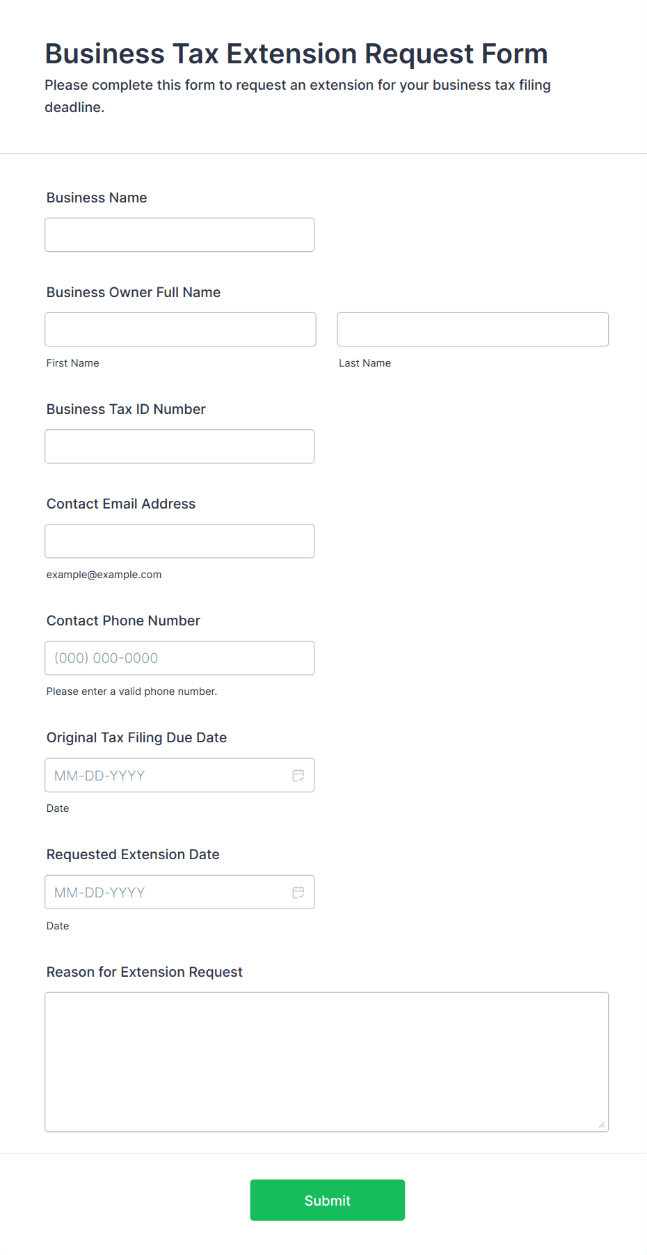 Business Tax Extension Request Form Template | Jotform