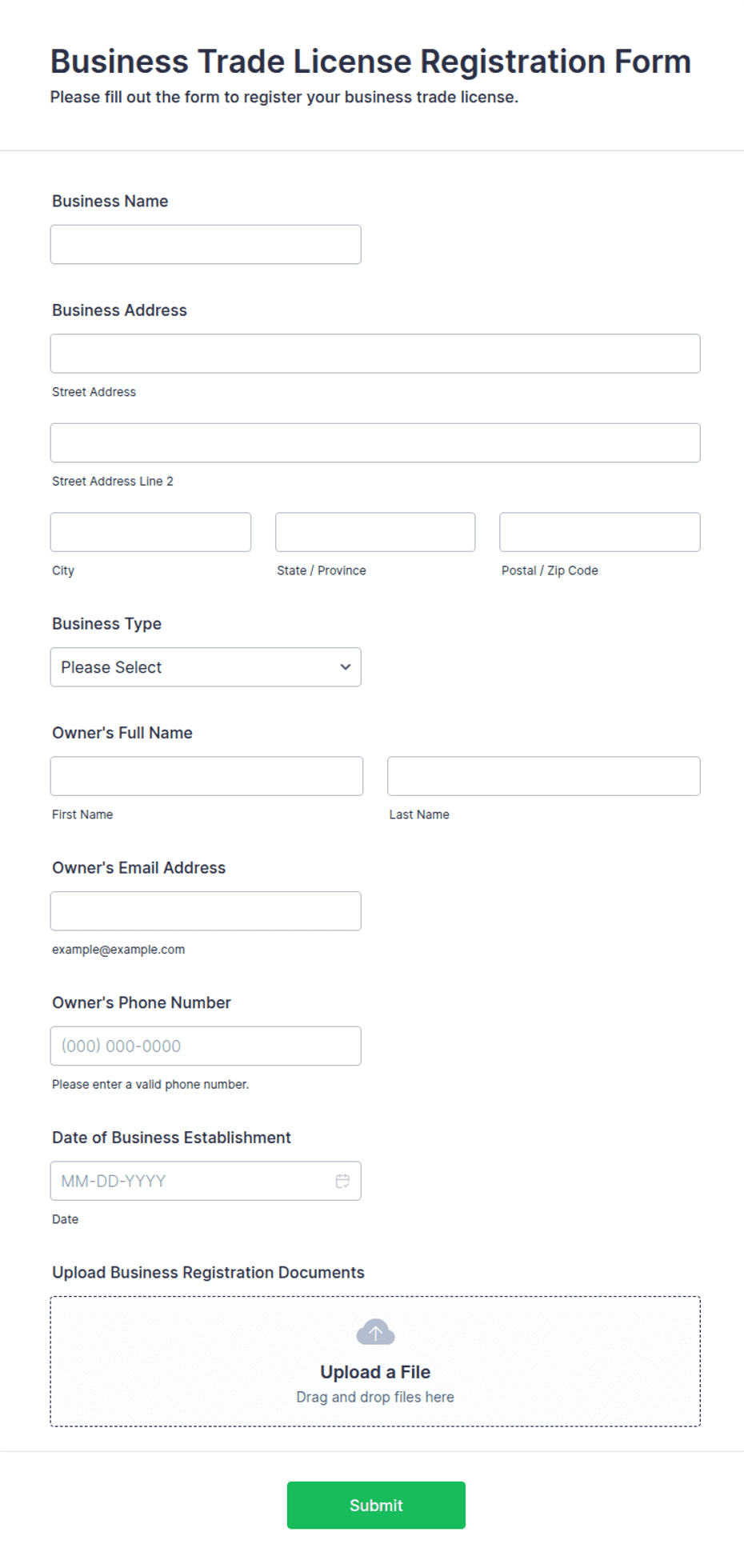 Business Trade License Registration Form Template | Jotform