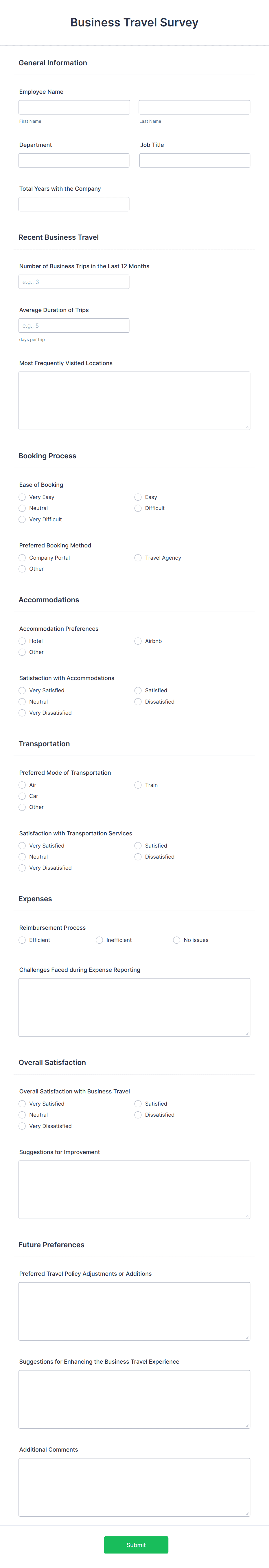 Business Travel Survey Form Template | Jotform