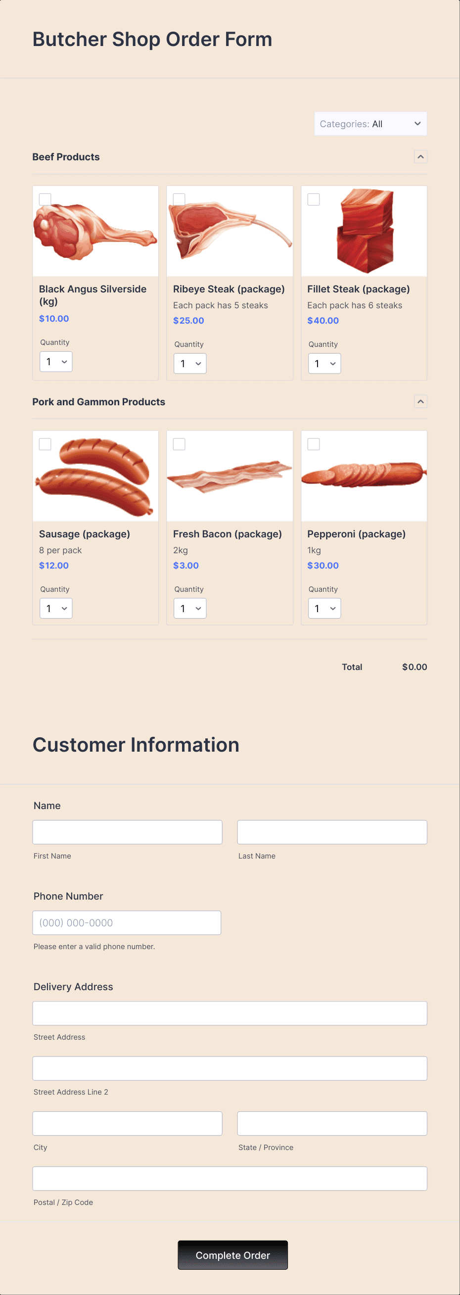Butcher Shop Order Form Template | Jotform