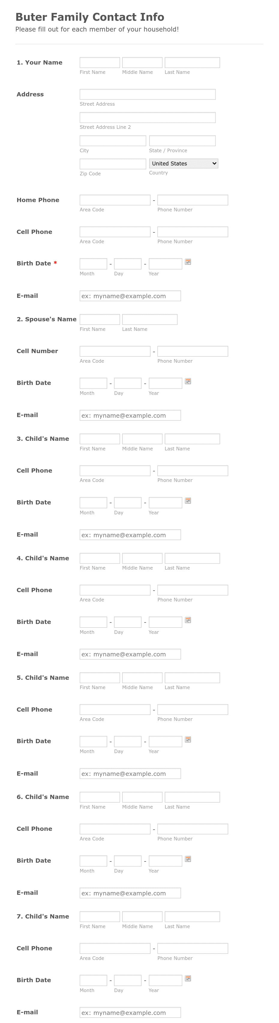 Buter Family Contact Info Form Template | Jotform