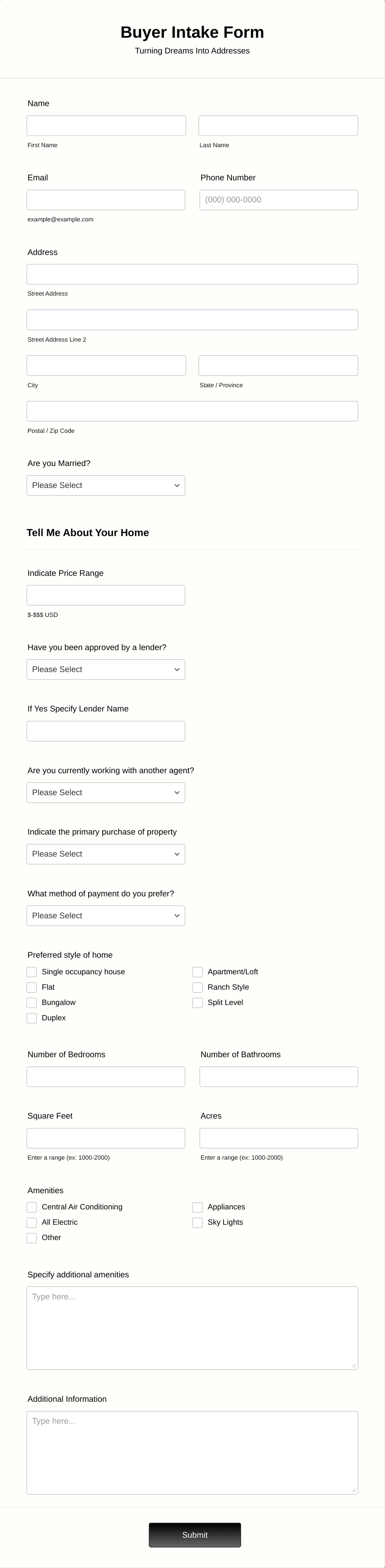 Buyer Intake Form Template | Jotform