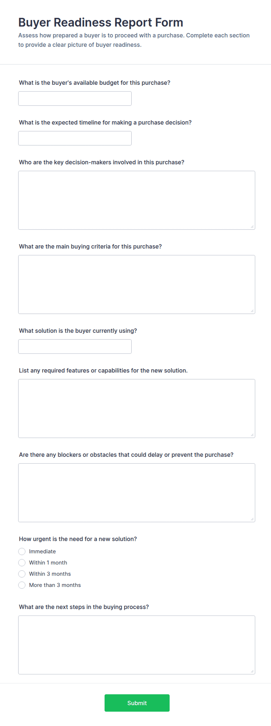Buyer Readiness Report Form Template | Jotform