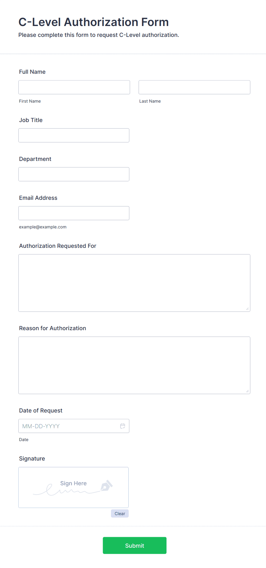 C-Level Authorization Form Template | Jotform