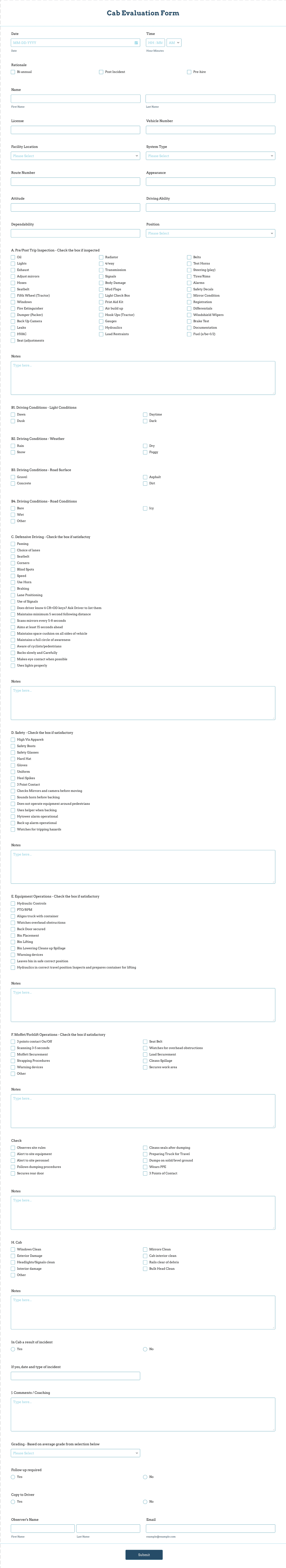 Cab Evaluation Form Template | Jotform