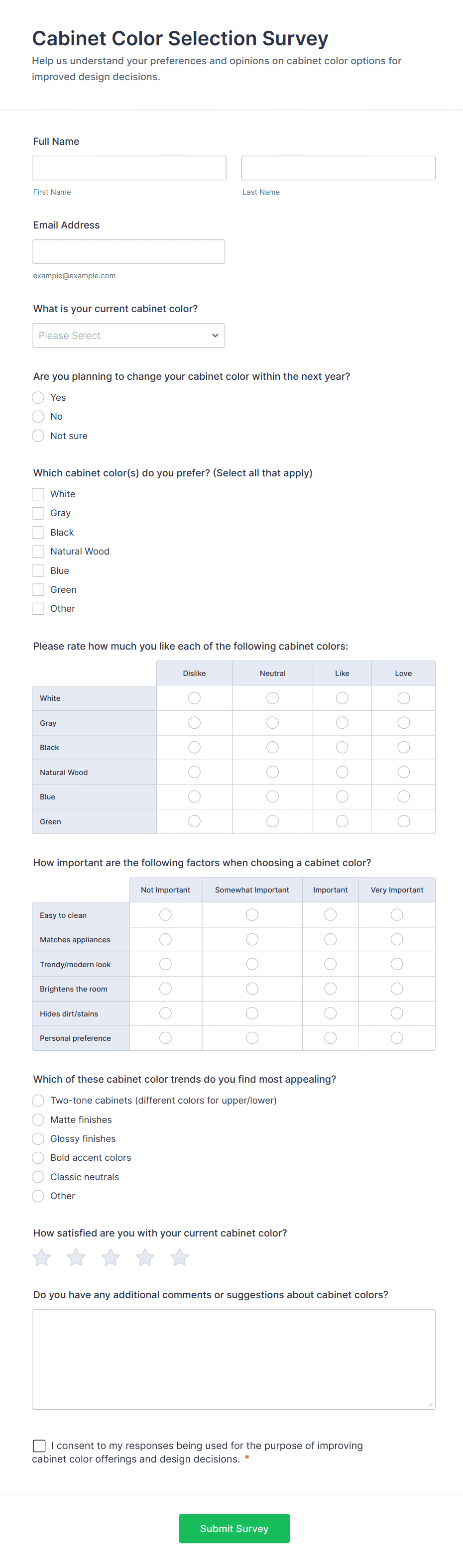 Cabinet Color Selection Survey Form Template | Jotform