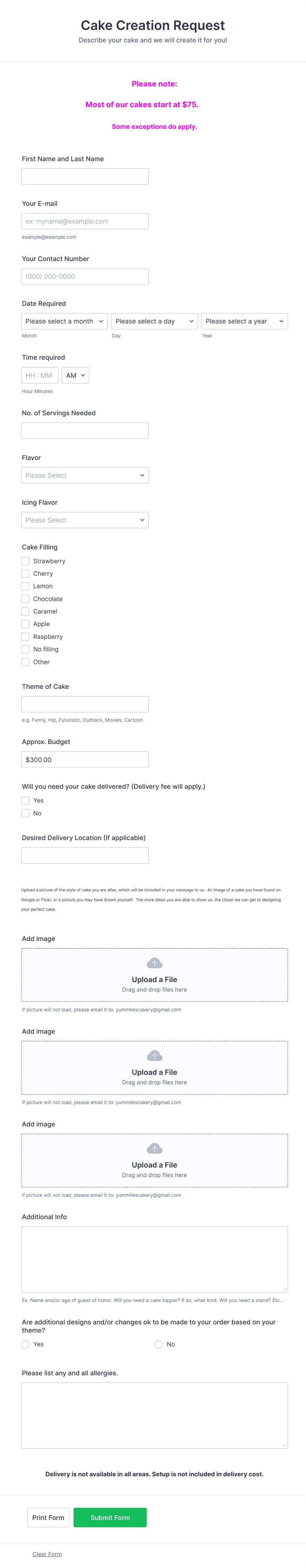 Cake Inquiry Form Template | Jotform