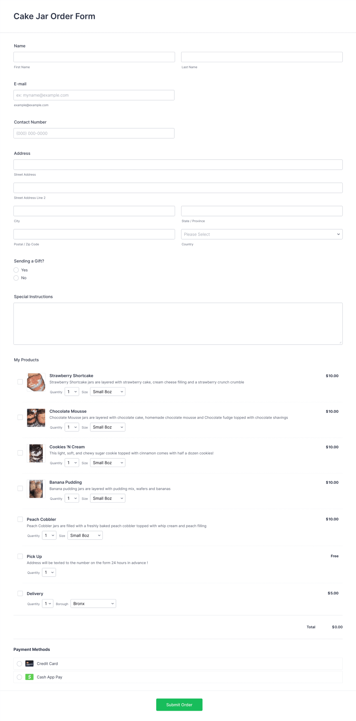 Cake Jar Order Form Template | Jotform