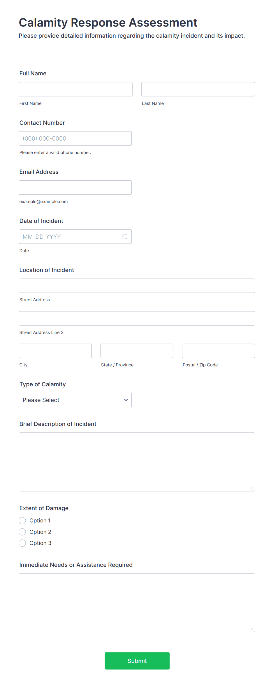 Calamity Response Assessment Form Template | Jotform