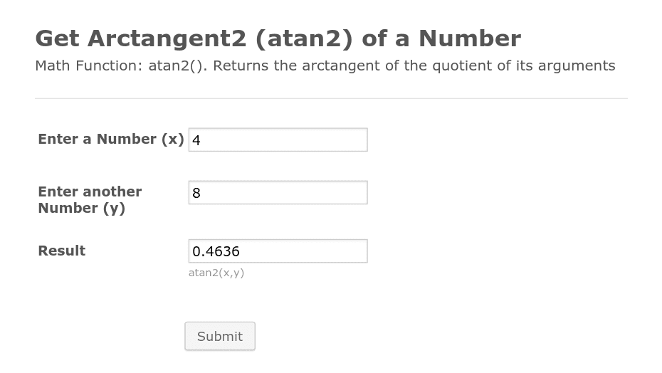 Calculate Arctangent2 (atan2) Form Template | Jotform