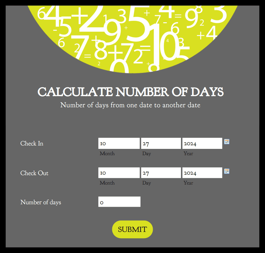 Calculate Number of Days - Grey and Responsive Form Template | Jotform