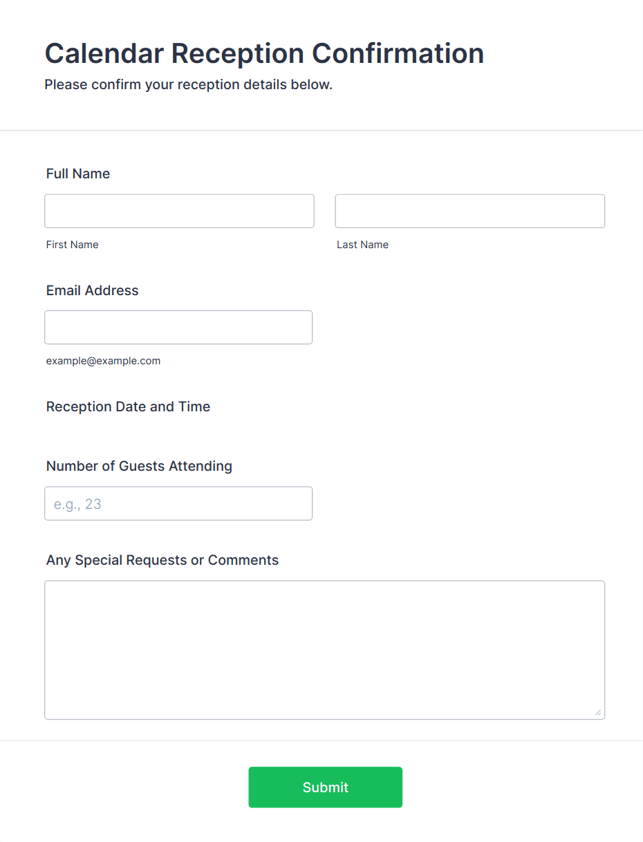 Calendar Reception Confirmation Form Template | Jotform