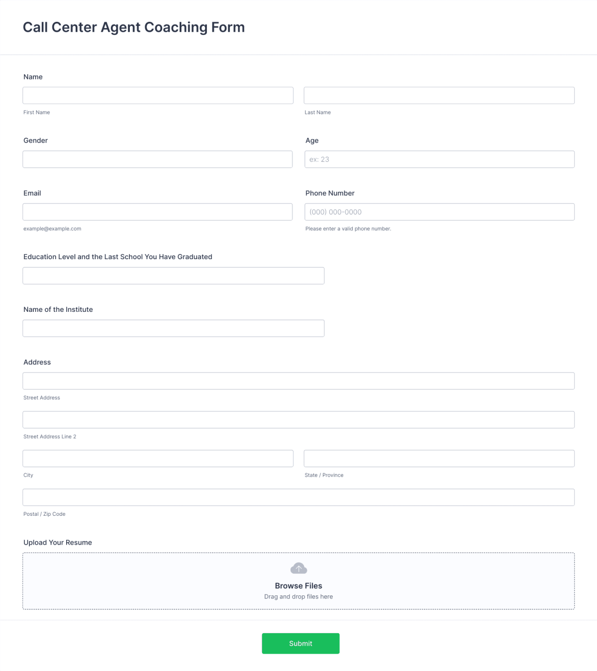 Call Center Agent Coaching Form Template | Jotform