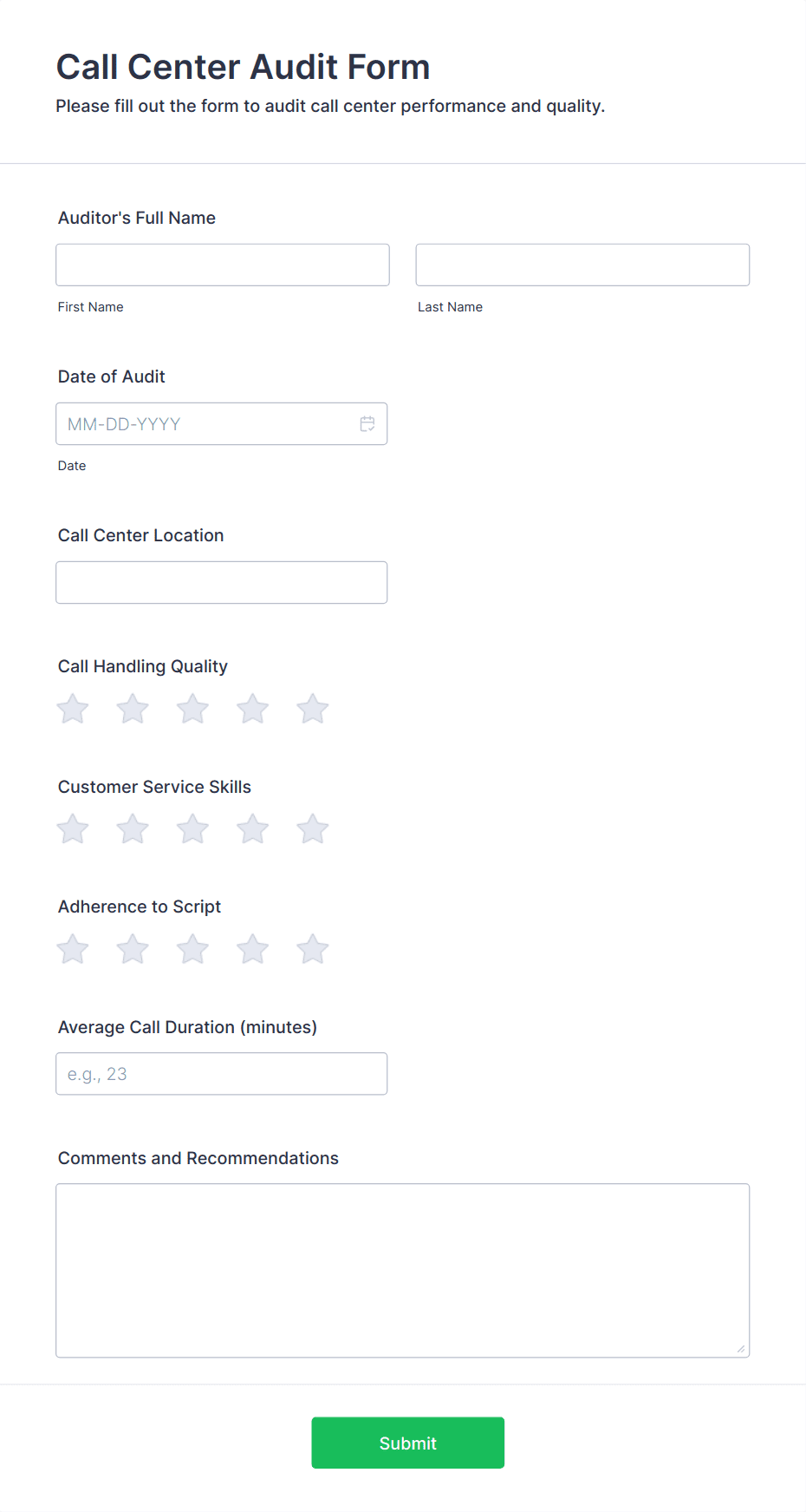 Call Center Audit Form Template | Jotform