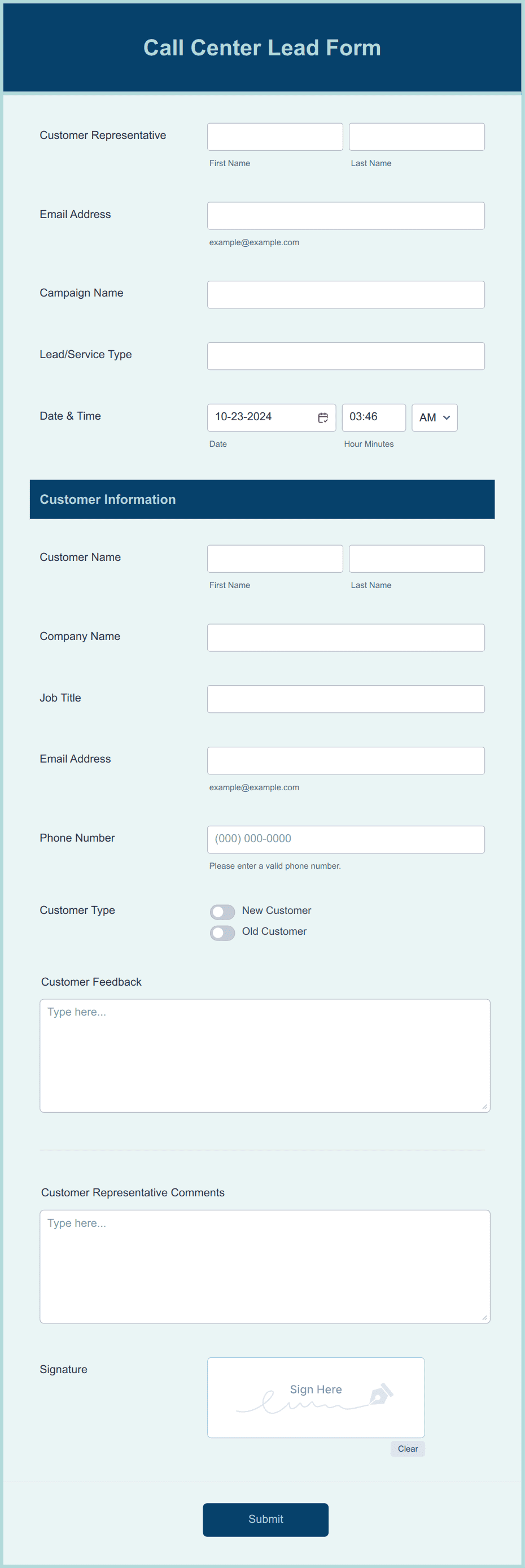 Call Center Lead Form Template | Jotform
