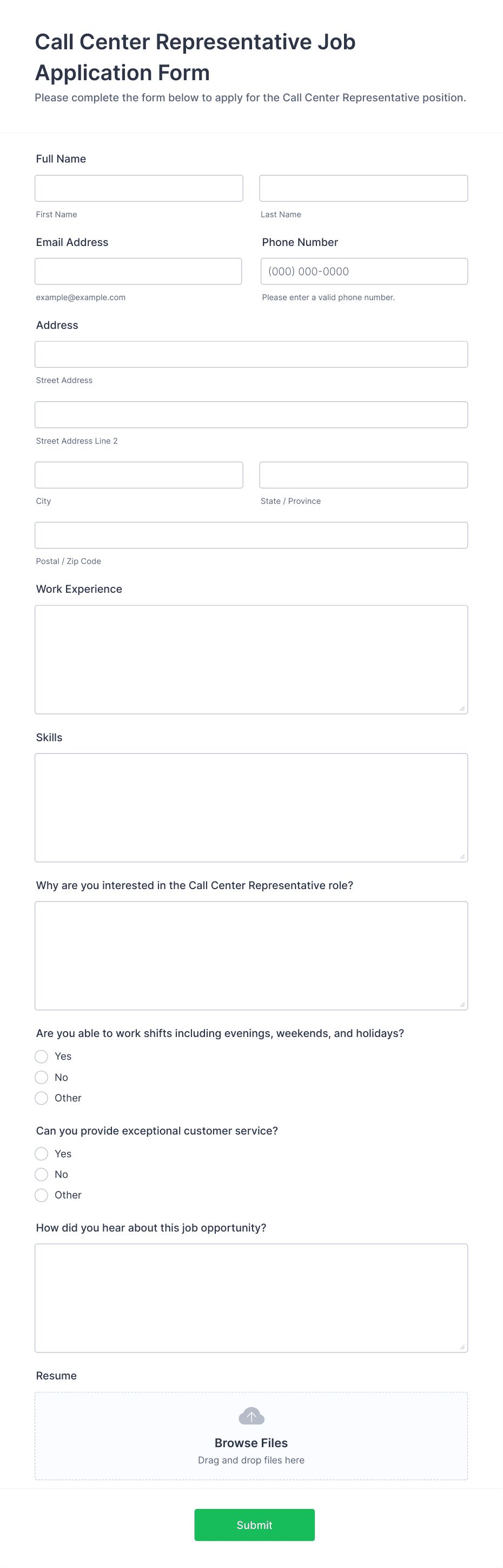 Call Center Representative Job Application Form Template | Jotform