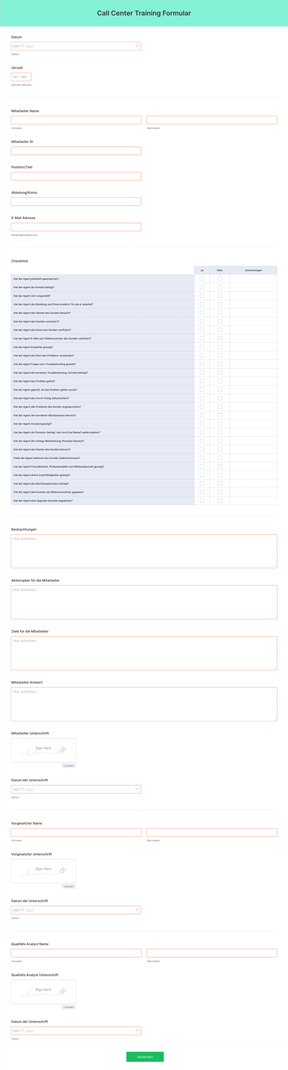 Call Center Training Formular Formularvorlage | Jotform