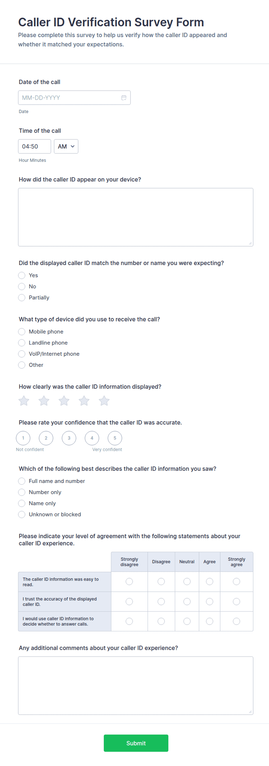 Caller ID Verification Survey Form Template | Jotform