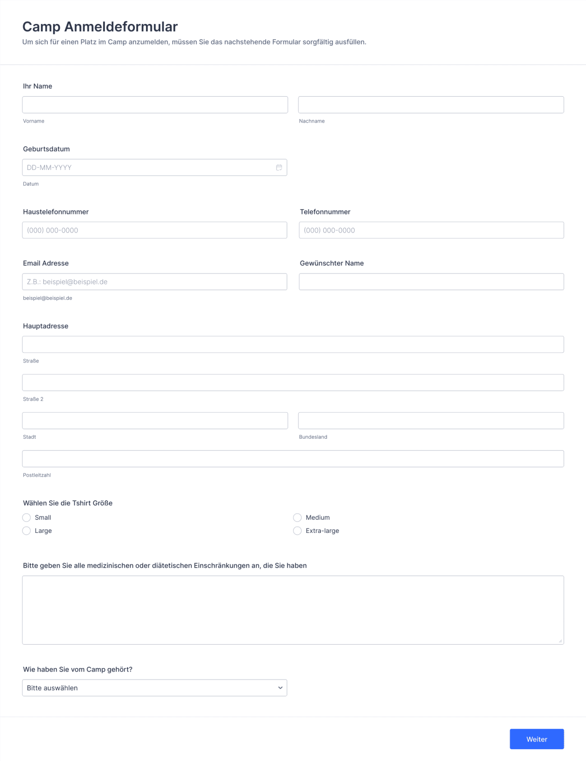 Camp Anmeldeformular Formularvorlage | Jotform
