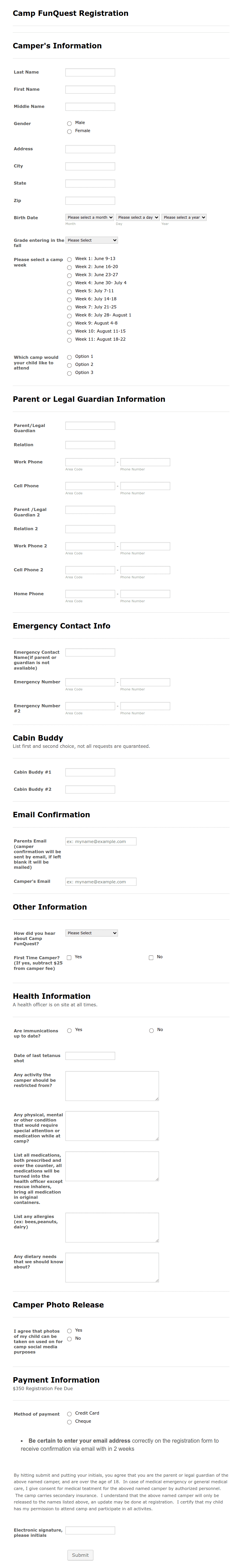 Camp Fun Quest Registration Form Template | Jotform