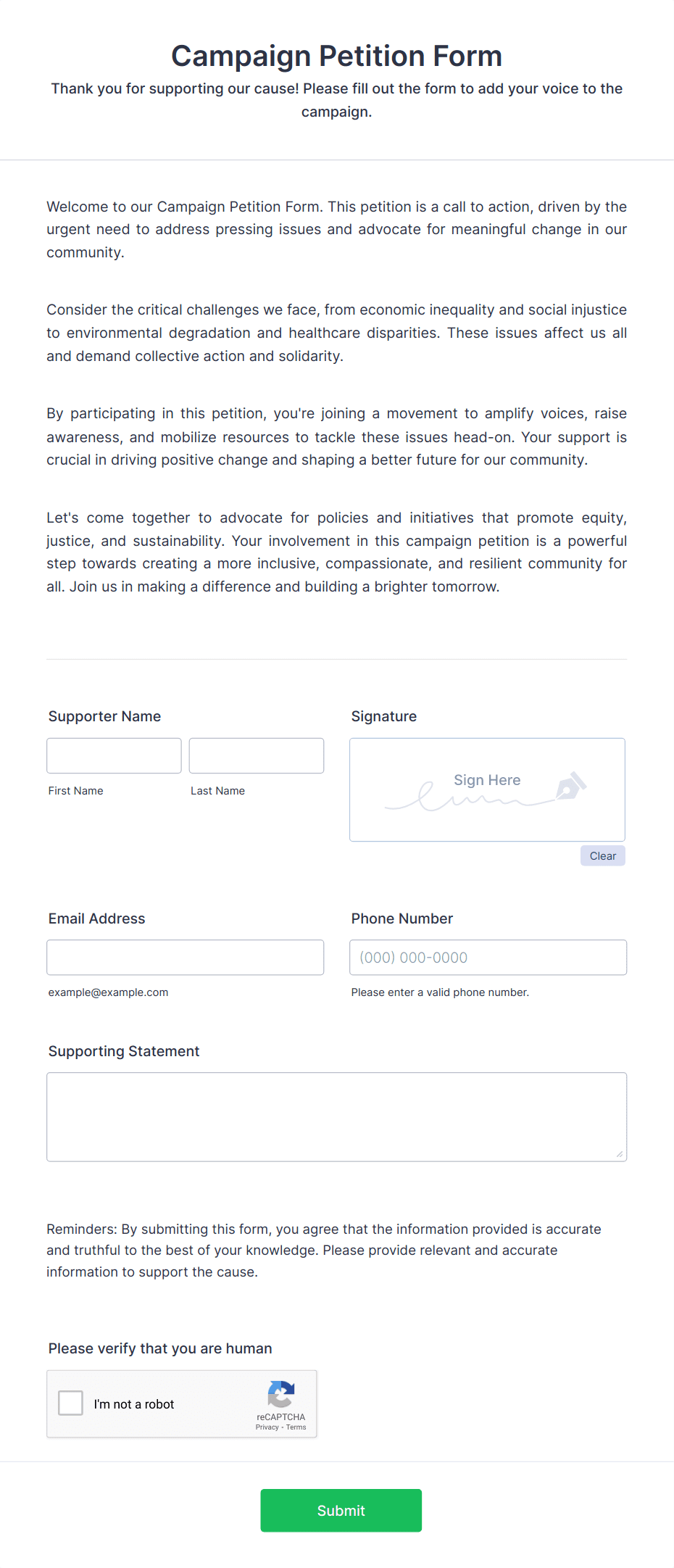 Campaign Petition Form Template | Jotform