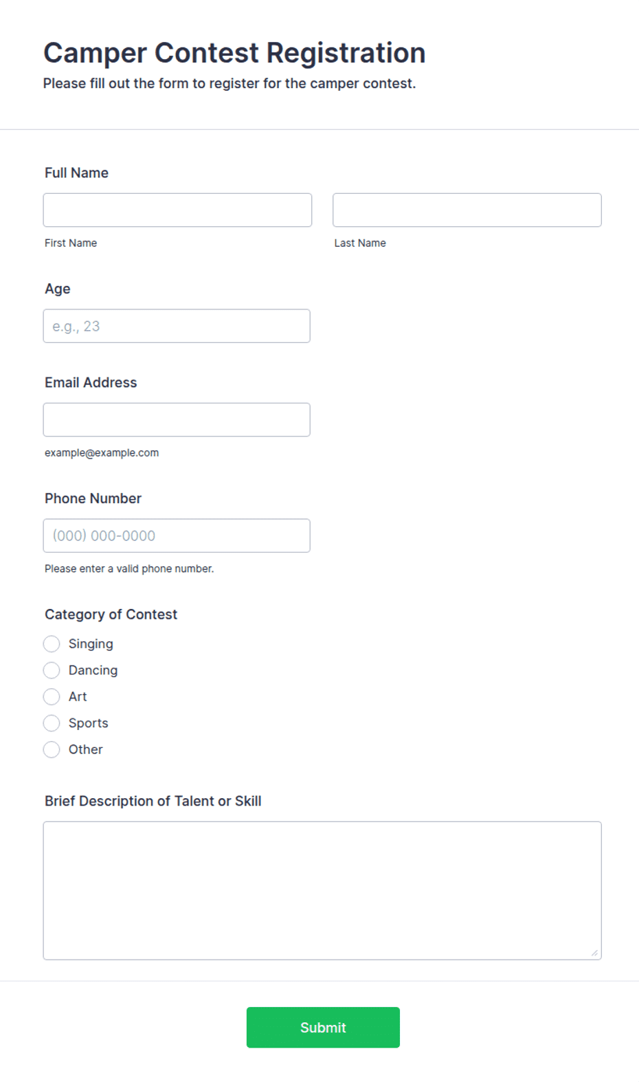 Camper Contest Registration Form Template | Jotform