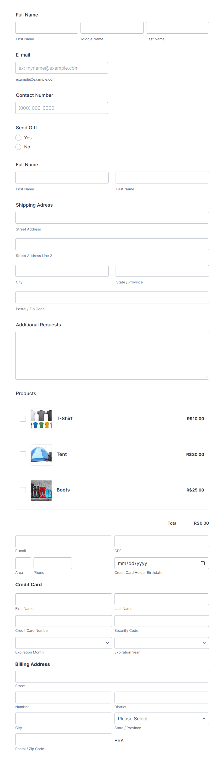 Camping Accessories Order Form - PagSeguro Form Template | Jotform