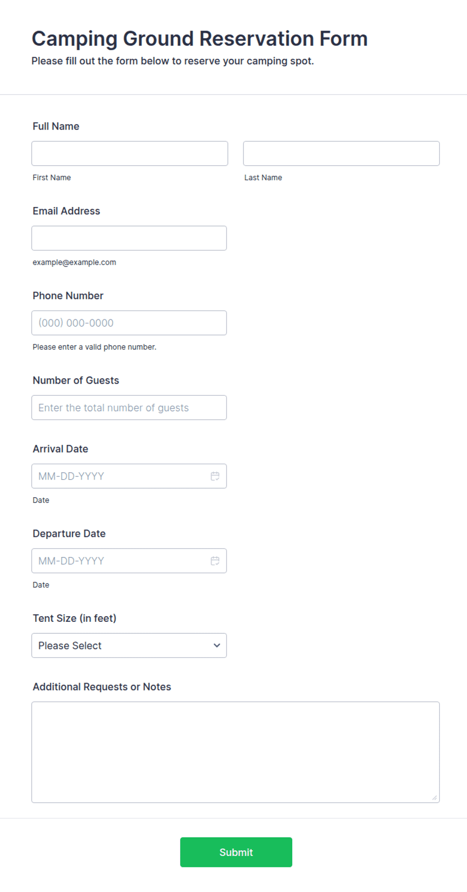 Camping Ground Reservation Form Template | Jotform