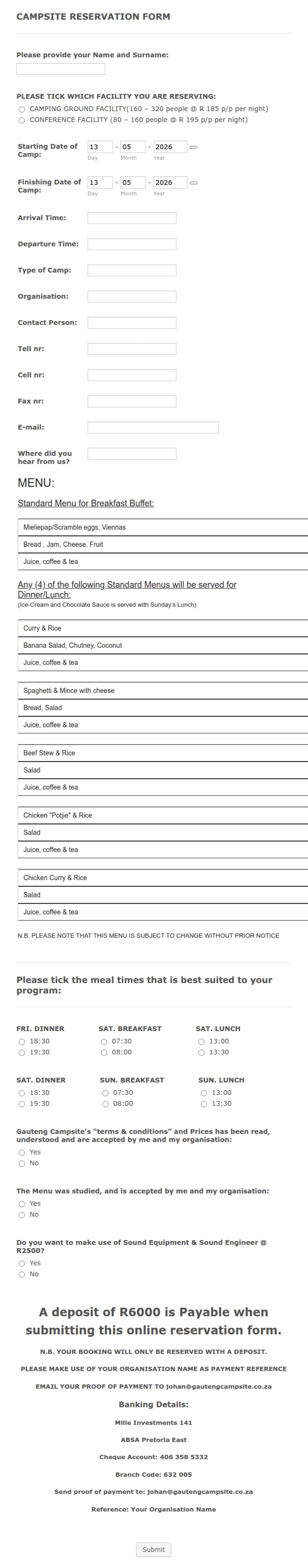 Campsite Reservation Form Template | Jotform
