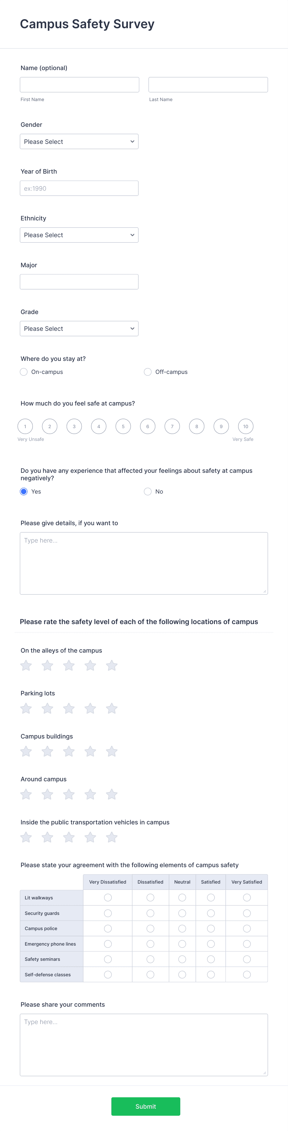 Campus Safety Survey Form Template | Jotform