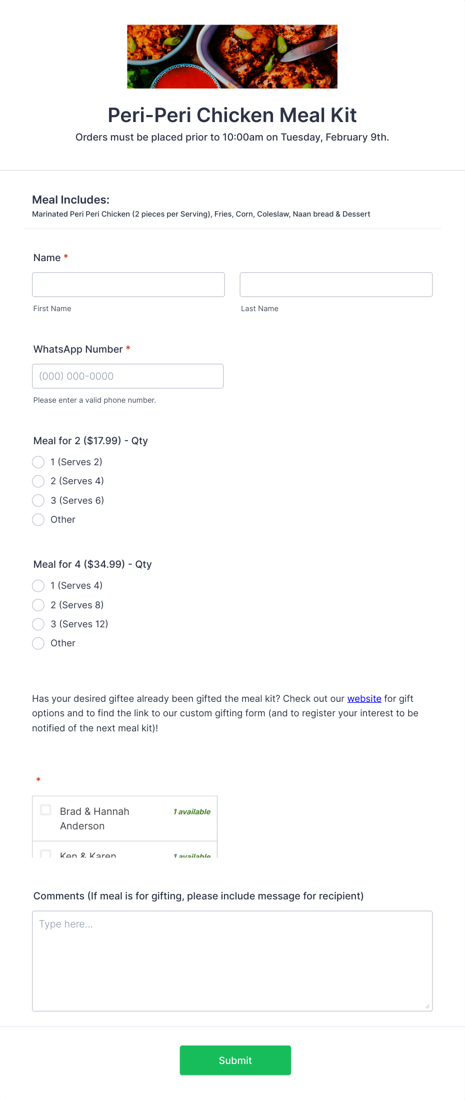 Campus&Co. Meal Kit Form Template | Jotform