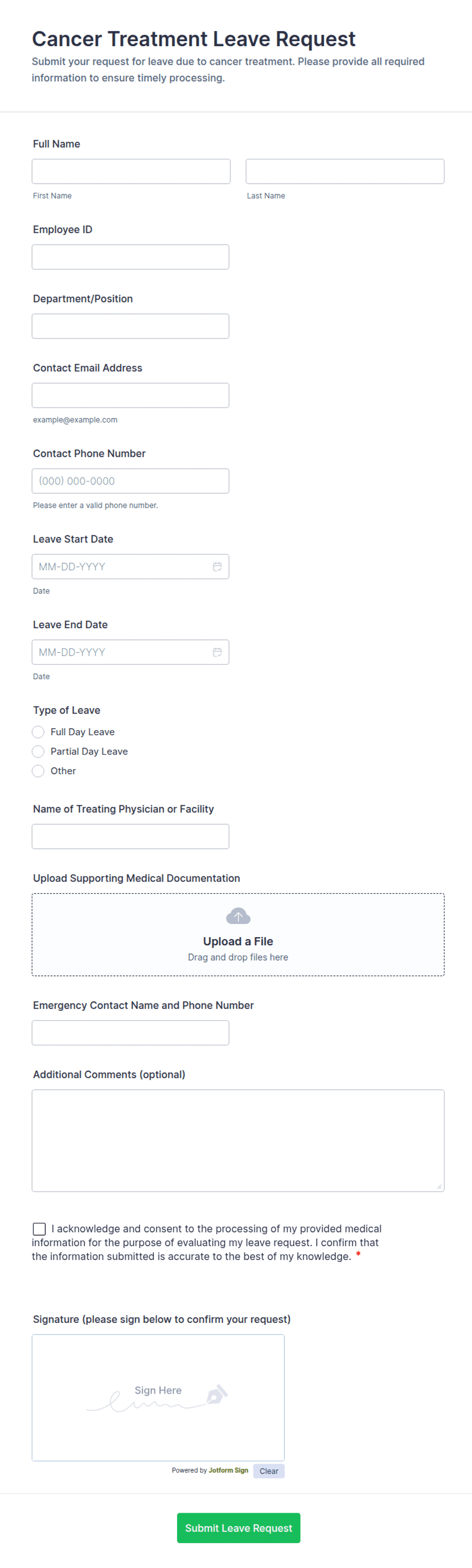 Cancer Treatment Leave Request Form Template | Jotform