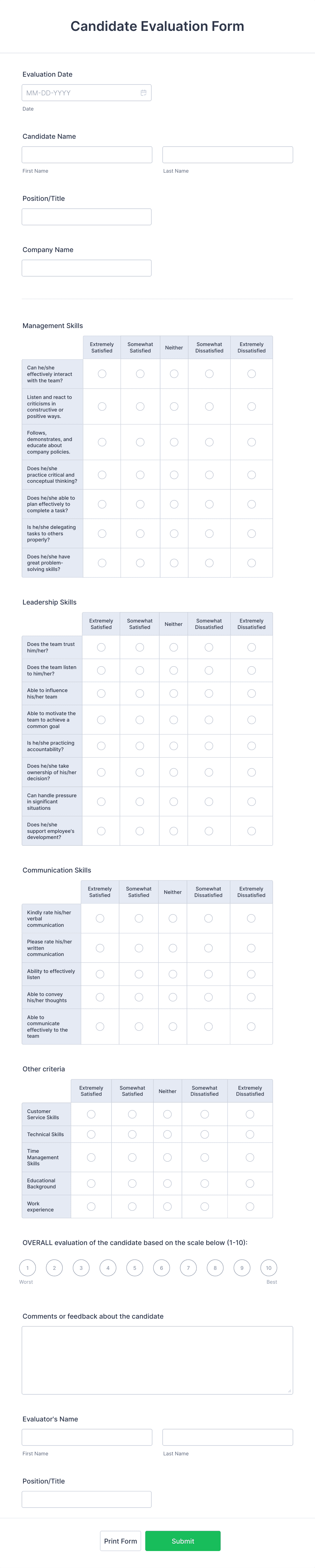 Candidate Evaluation Form Template | Jotform