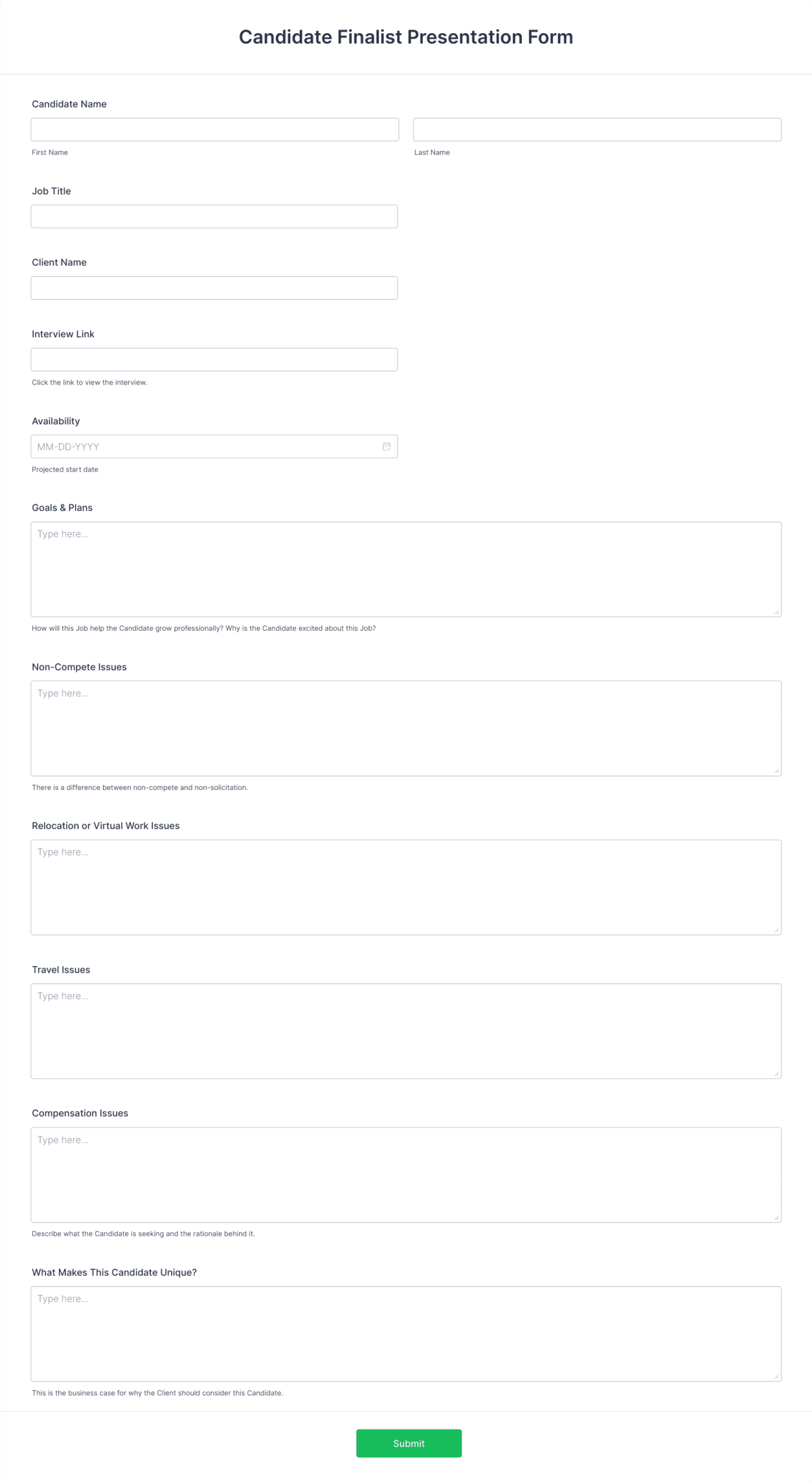 Candidate Finalist Presentation Form Template | Jotform