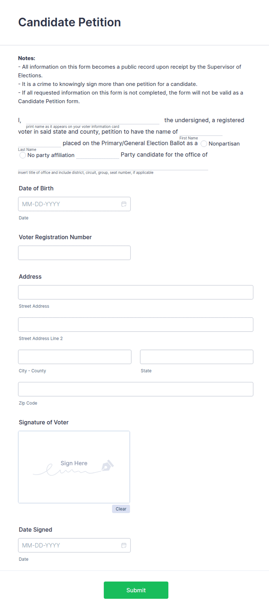 Candidate Petition Form Template | Jotform