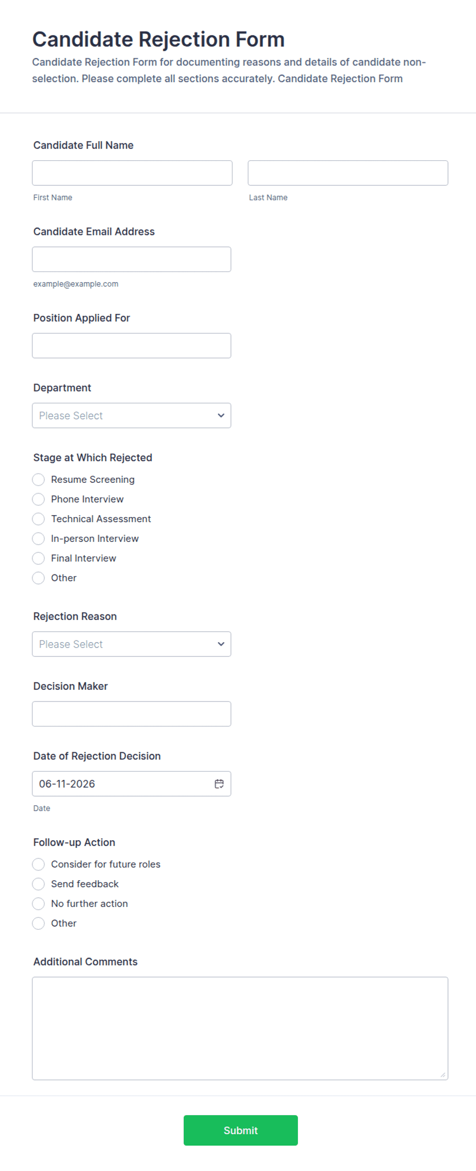 Candidate Rejection Form Template | Jotform