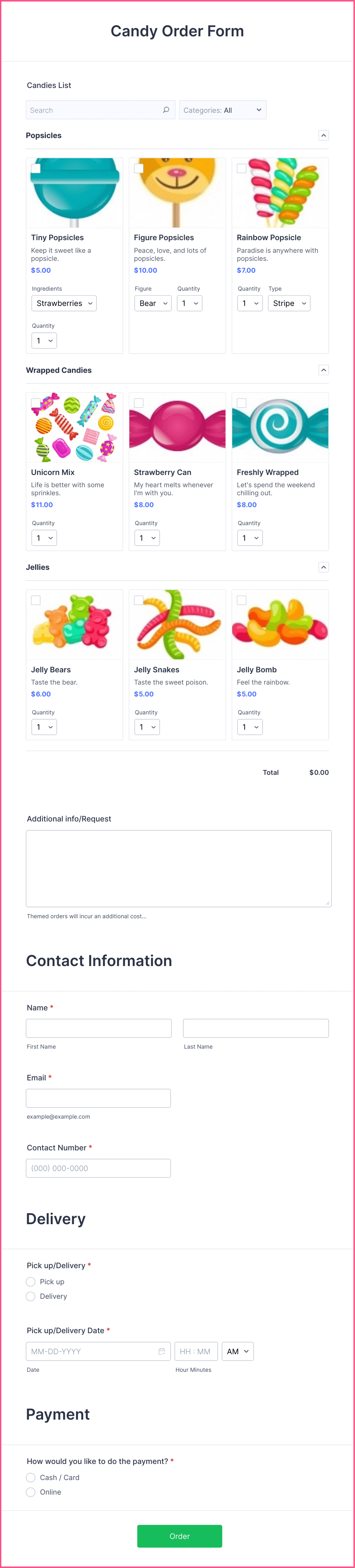 Candy Order Form Template | Jotform