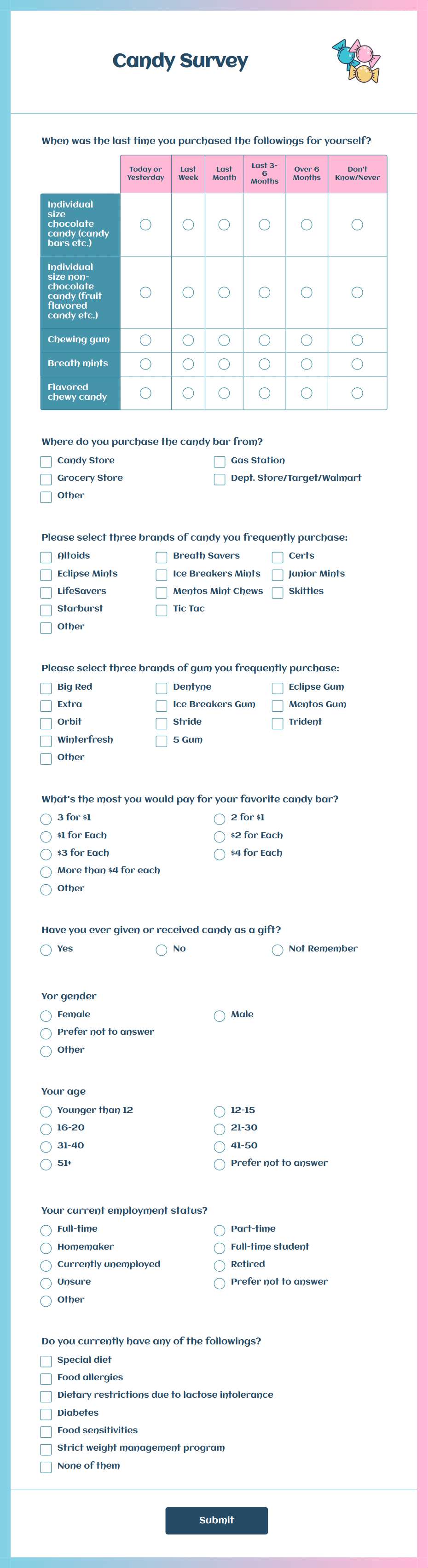 Candy Survey Form Template | Jotform
