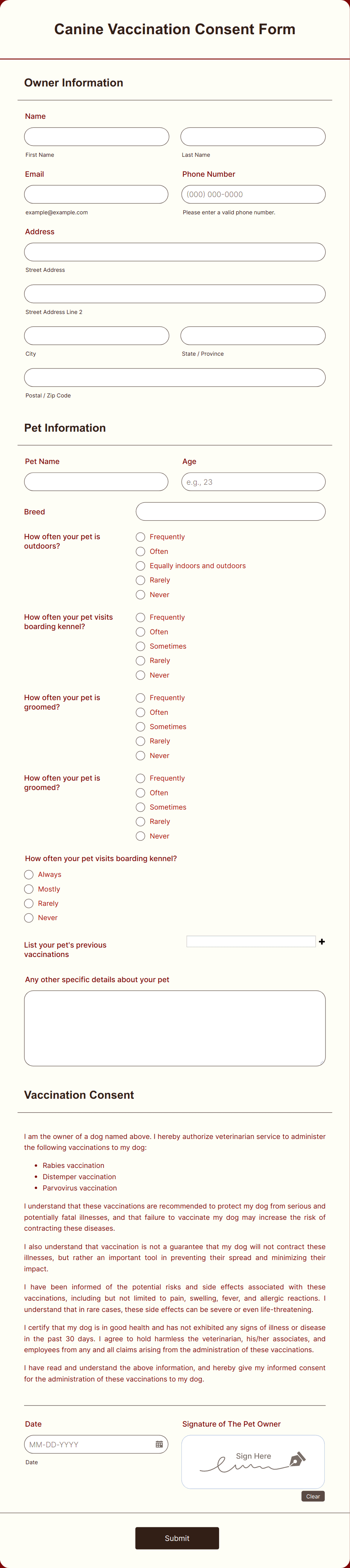 Canine Vaccination Consent Form Template | Jotform