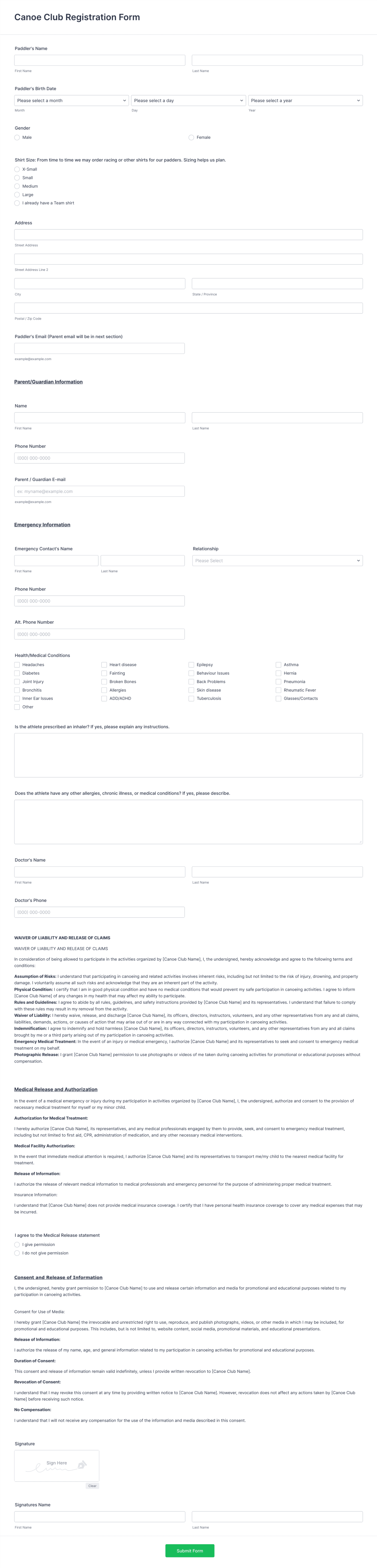 Canoe Club Registration Form Template | Jotform