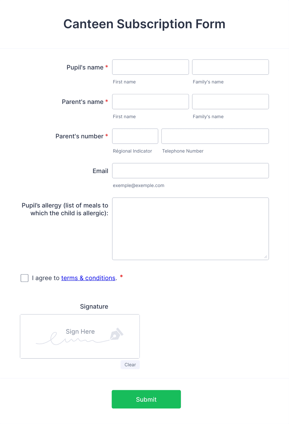 Canteen Subscription Form Template | Jotform