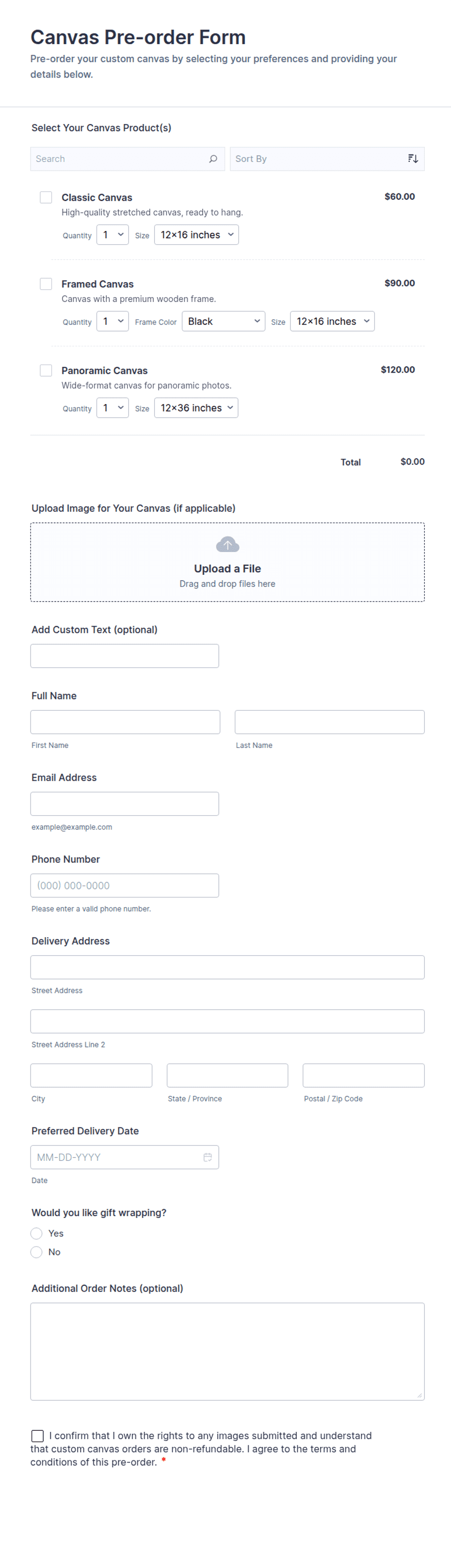 Canvas Pre-order Form Template | Jotform