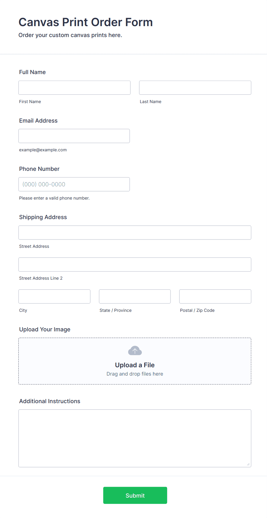 Canvas Print Order Form Template | Jotform