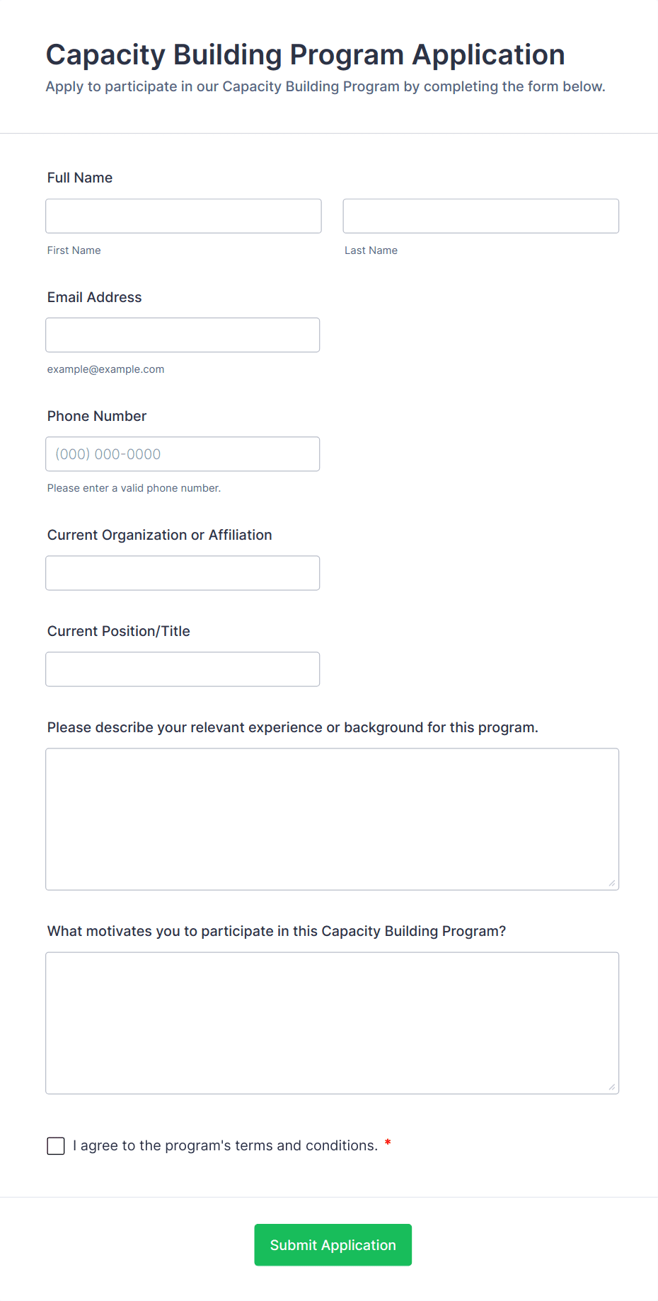 Capacity Building Program Application Form Template | Jotform