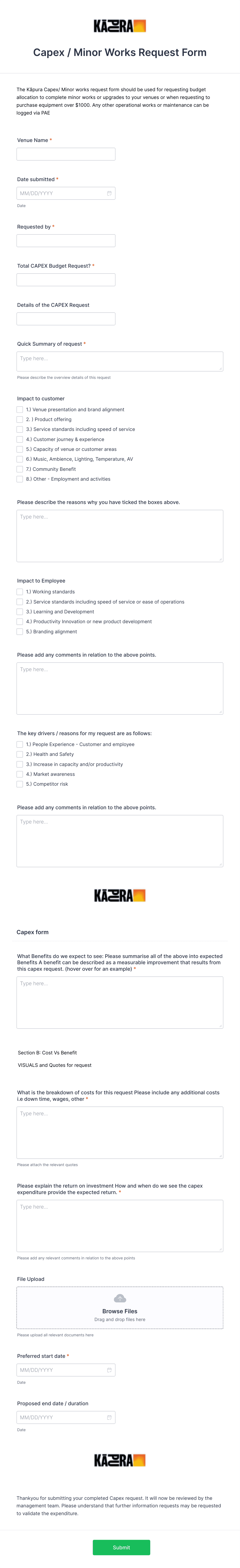 Capex Minor Works Request Form Template | Jotform