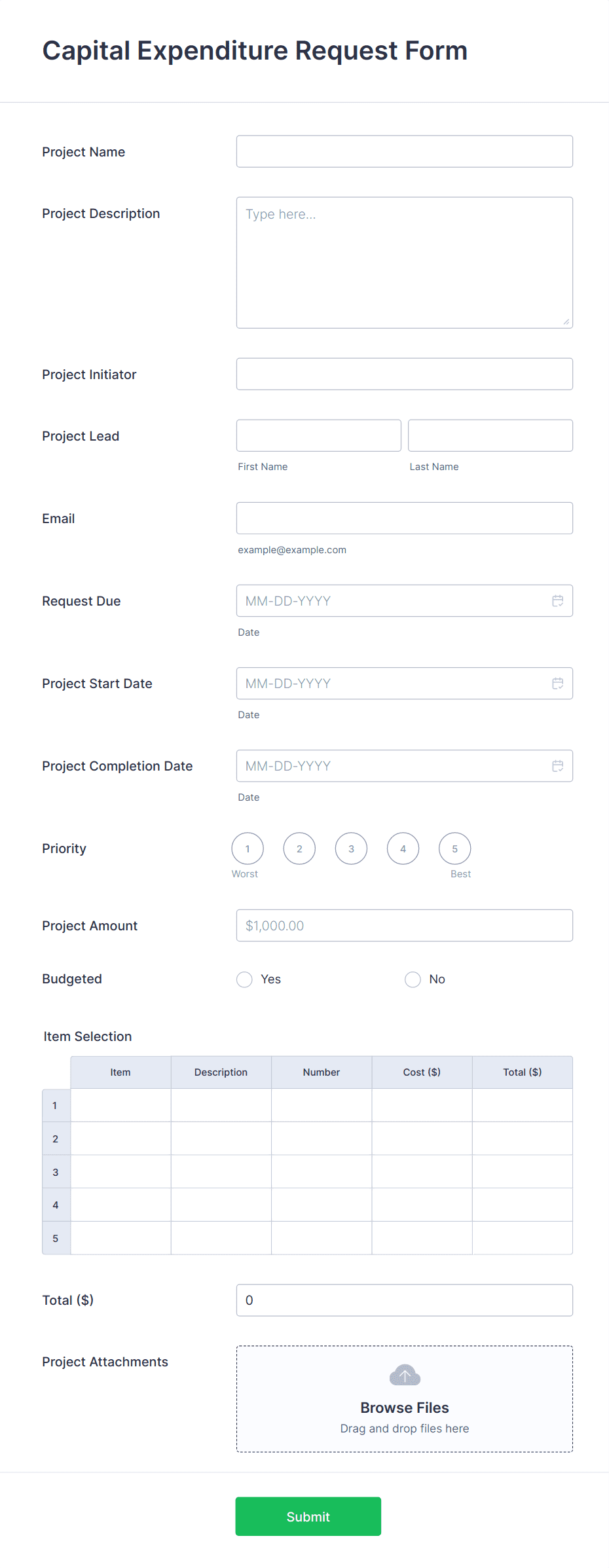 Capital Expenditure Request Form Template | Jotform