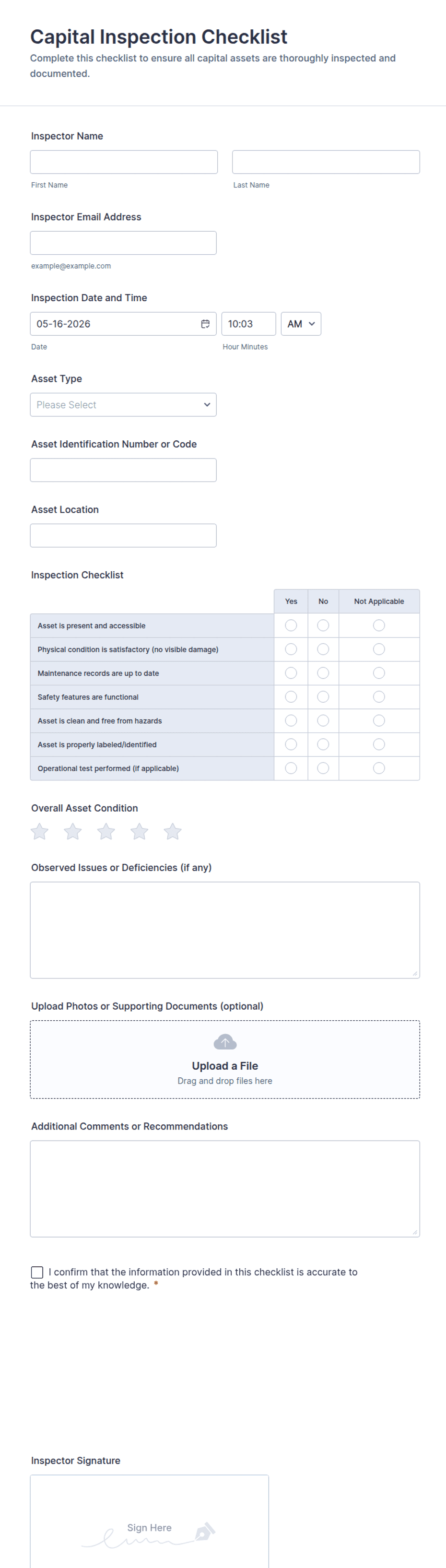 Capital Inspection Checklist Form Template | Jotform
