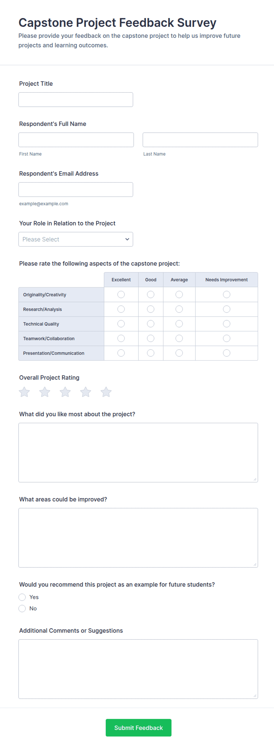 Capstone Project Feedback Survey Form Template | Jotform