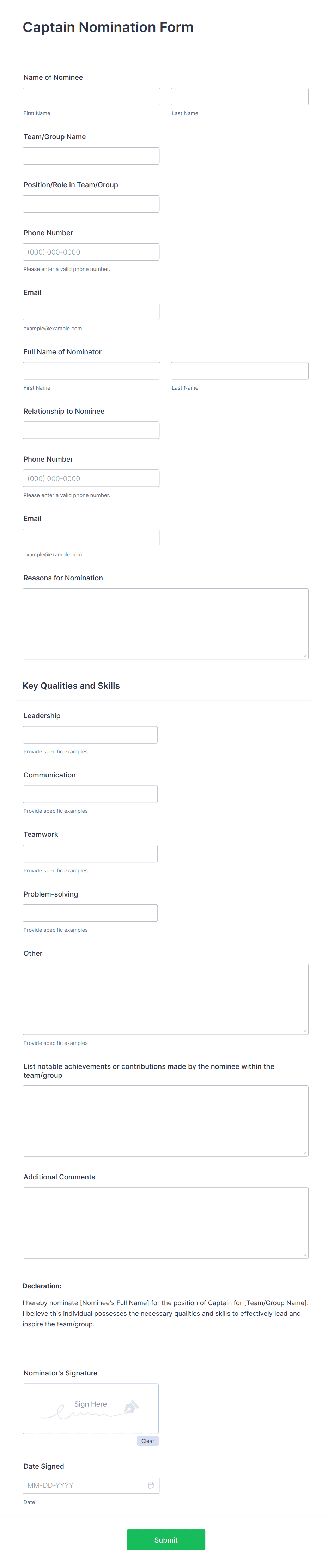 Captain Nomination Form Template | Jotform