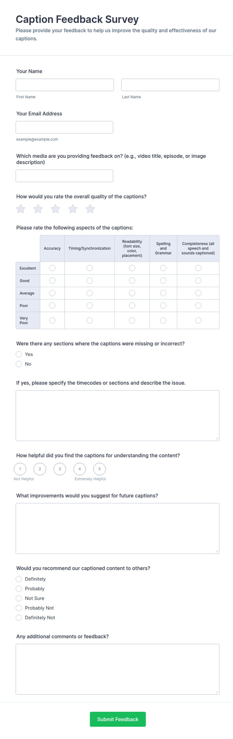 Caption Feedback Survey Form Template | Jotform